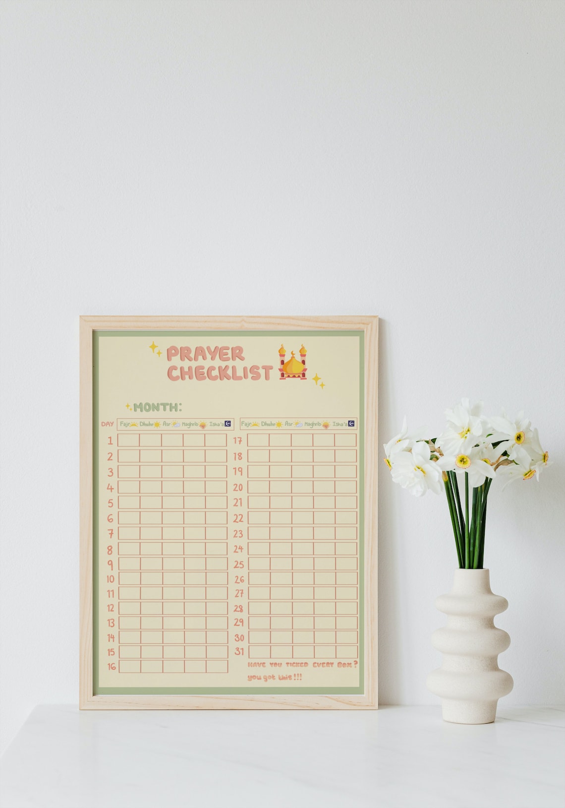 Muslim Prayer Checklist Tracker Daily Salah Log,monthly Tracker ...