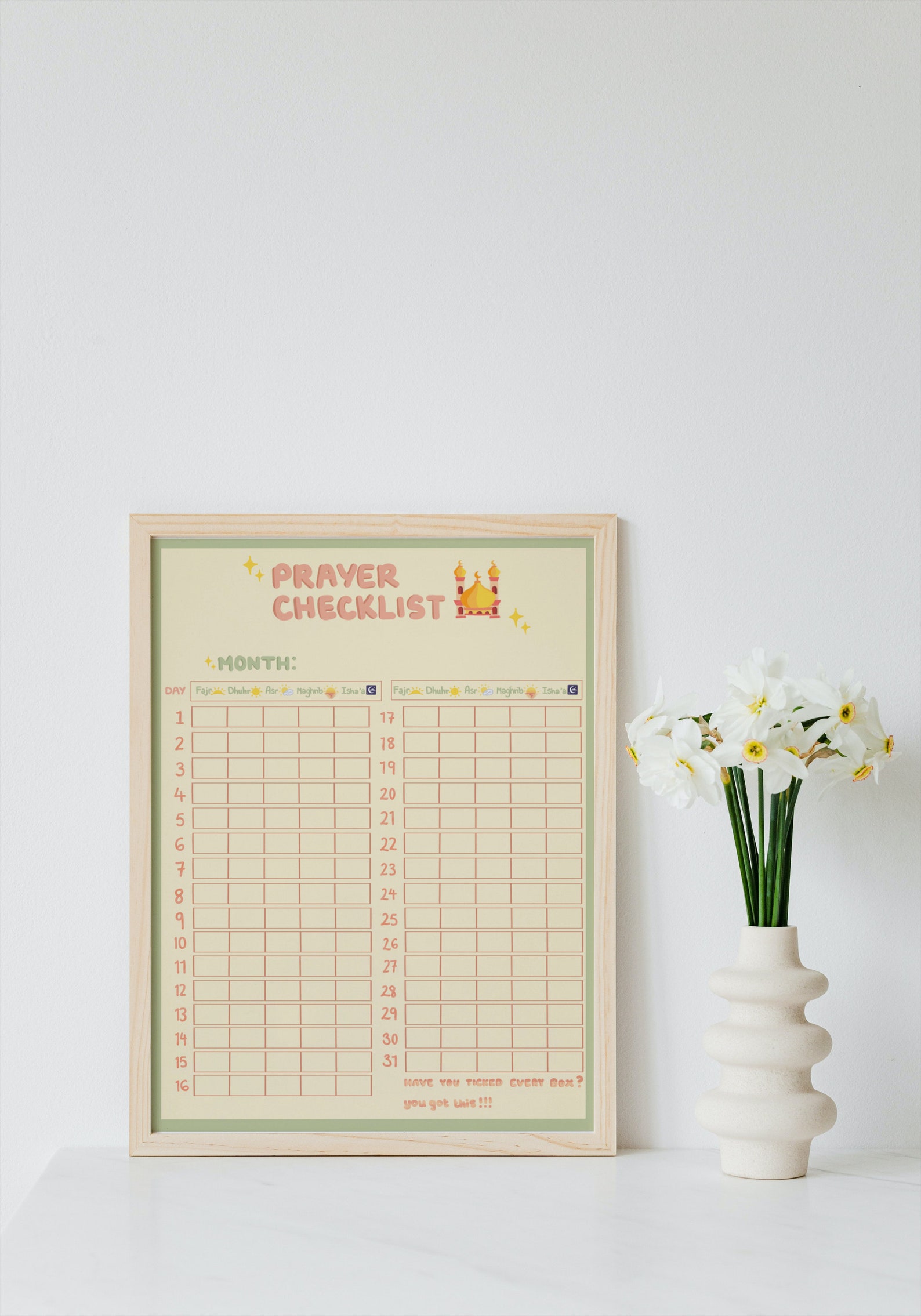 Muslim Prayer Checklist Tracker Daily Salah Log,monthly Tracker ...