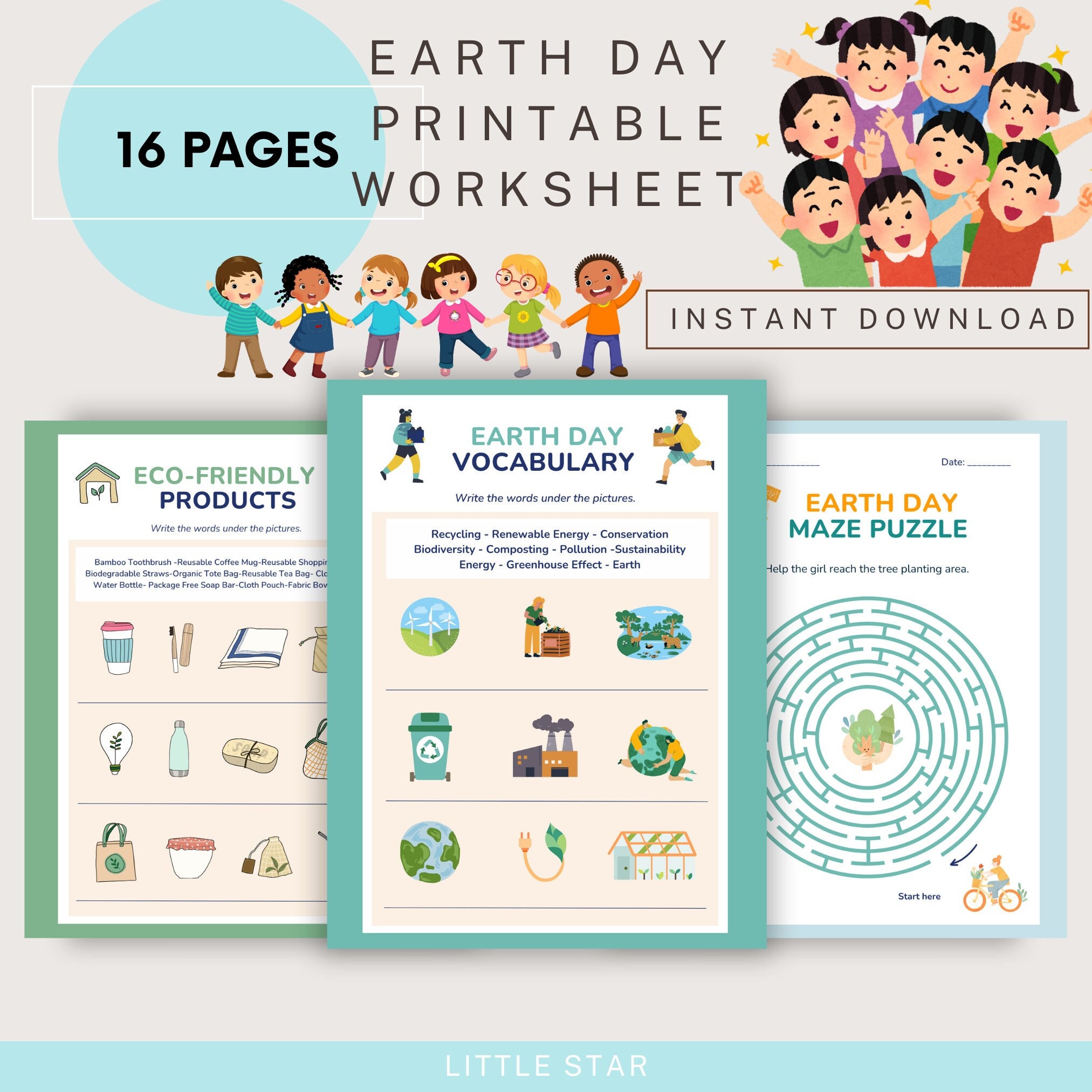 Earth Day Worksheet Activity for Adults & Kids 16 Pages Save the Planet ...