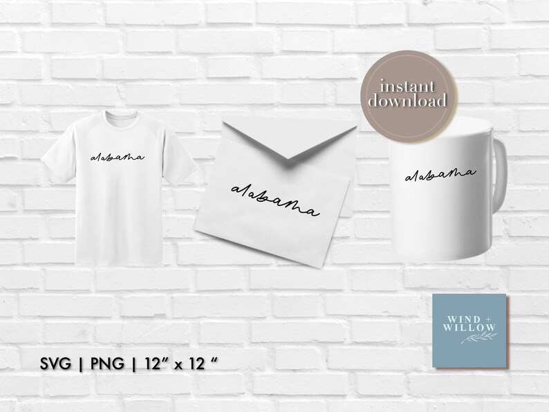 Alabama Script Handwritten SVG PNG File on 12 X 12 Standard - Etsy