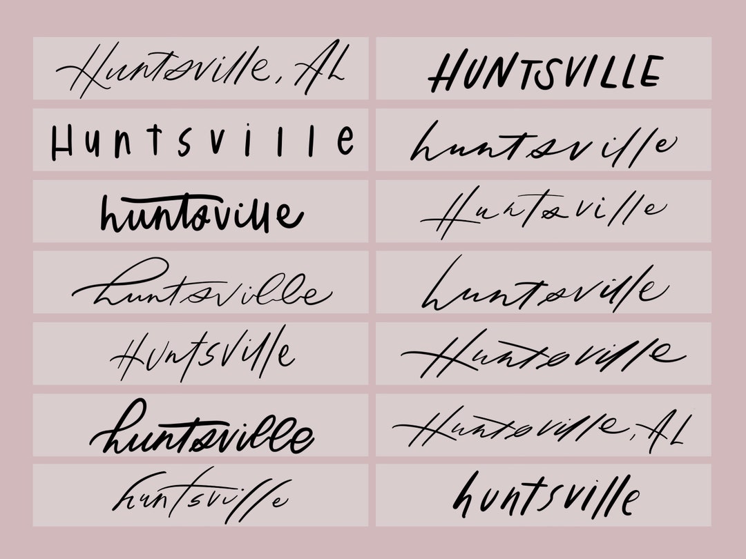 Huntsville Bundle | 14 Handwritten Designs PNG File on 12” X 12 ...