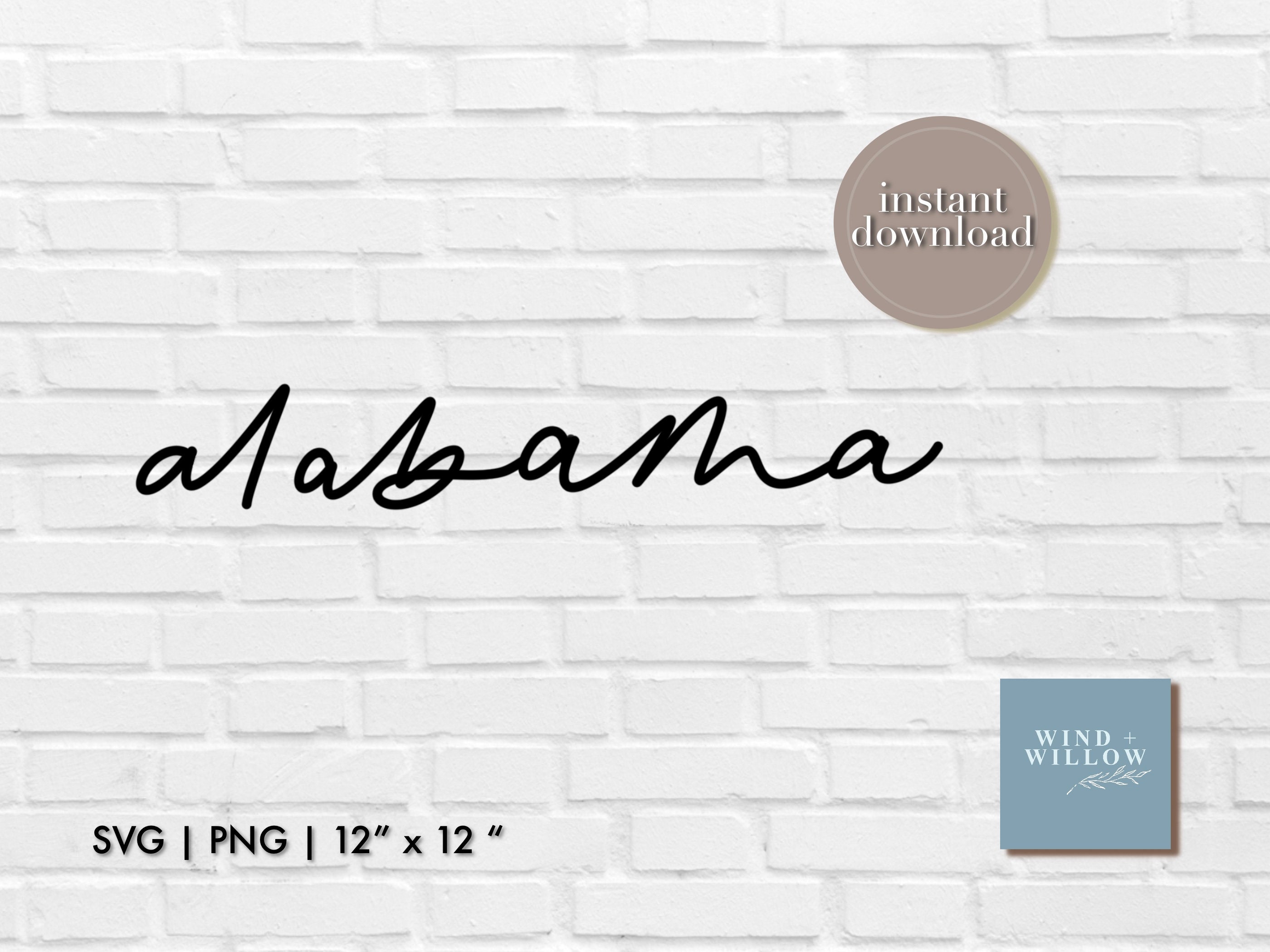 Alabama Script Handwritten SVG PNG File on 12” X 12” Standard Size ...