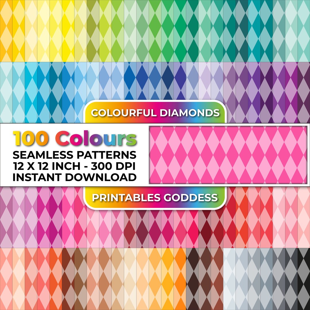 100 Diamond Argyle Colourful Seamless Patterns, Repeat Pattern, Digital ...