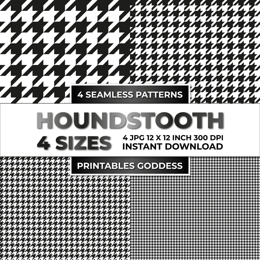 Black and White Houndstooth Seamless Patterns in 4 Sizes, Repeat ...