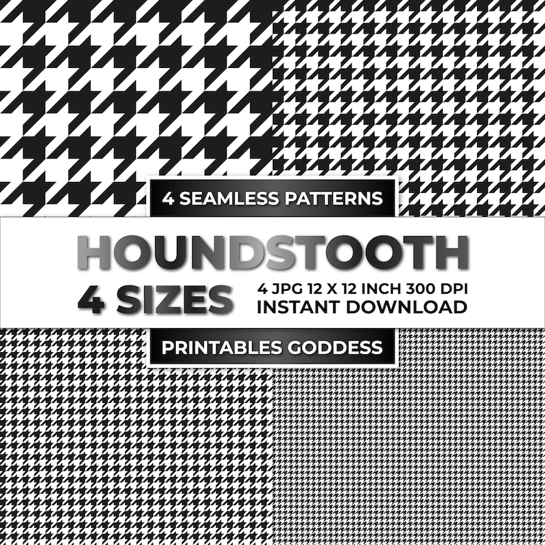 Black and White Houndstooth Seamless Patterns in 4 Sizes, Repeat ...