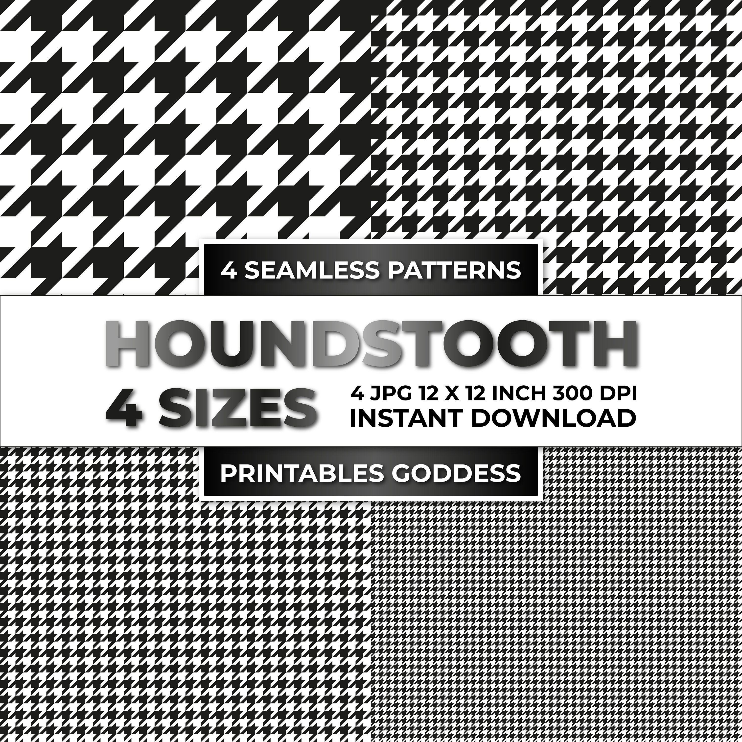 Black and White Houndstooth Seamless Patterns in 4 Sizes, Repeat ...