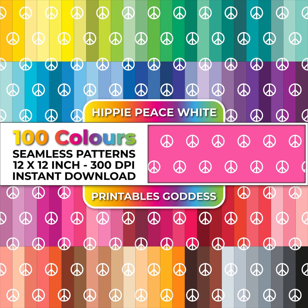 100 White Hippies Peace Signs Seamless Patterns, Repeat Pattern ...