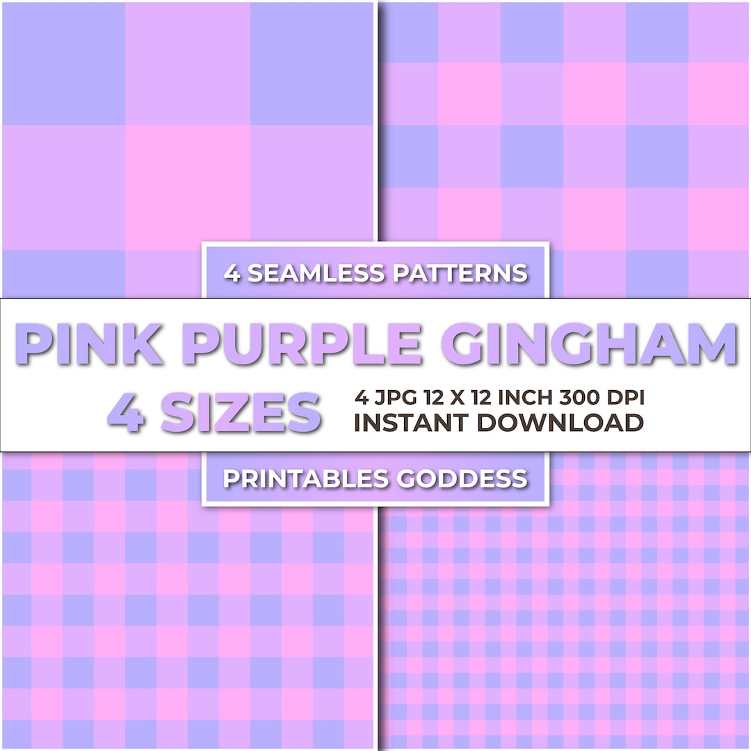 Gingham Patterns Pink and Purple Gingham Seamless Patterns in 4 Sizes ...