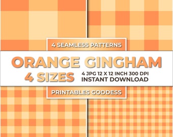 Orange Gingham Seamless Repeat Pattern JPEG - Etsy