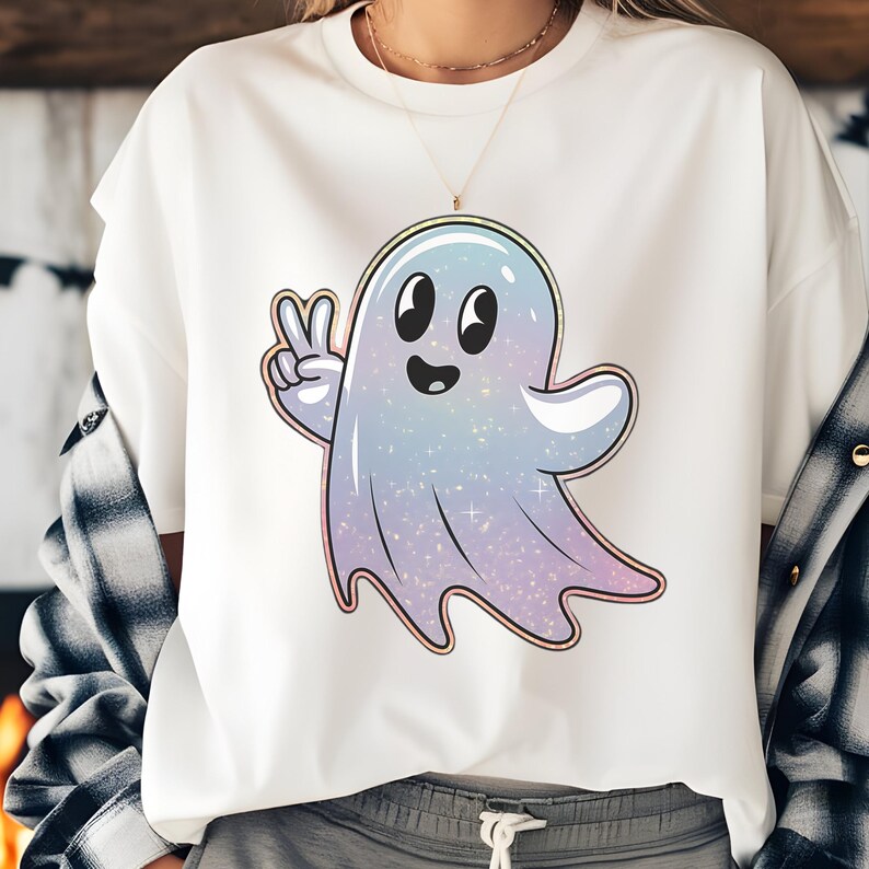 Retro Disco Iridescent Sparkle Ghost, PNG, Digital Download, Spooky Season, Glitter PNG, Retro ...