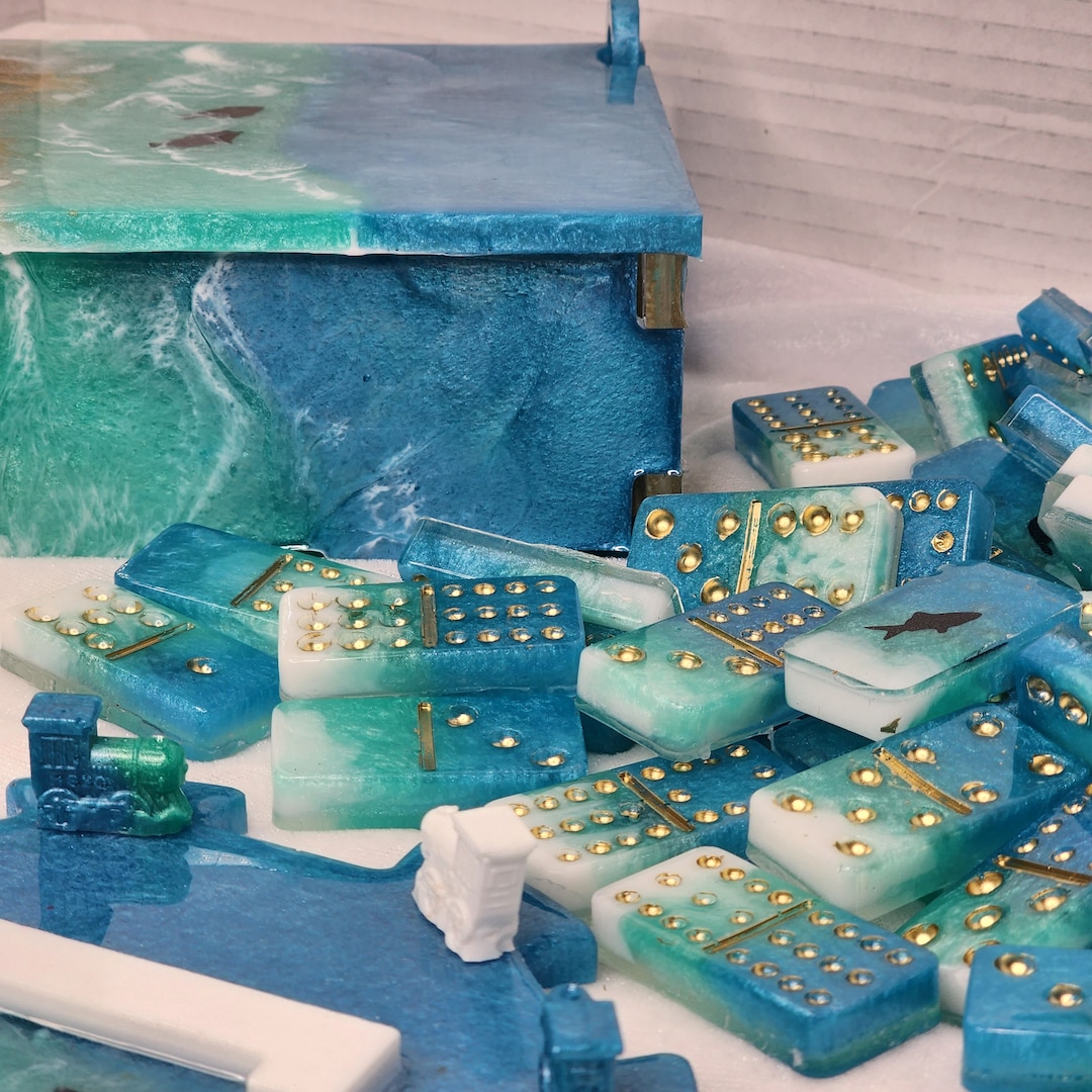 Handcrafted Resin Double 12 Domino Set With Storage Box - Etsy