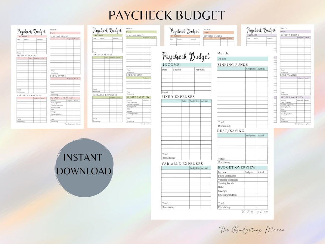 Paycheck Budget Worksheet, Weekly Budget, PDF Printable, US Letter Size ...