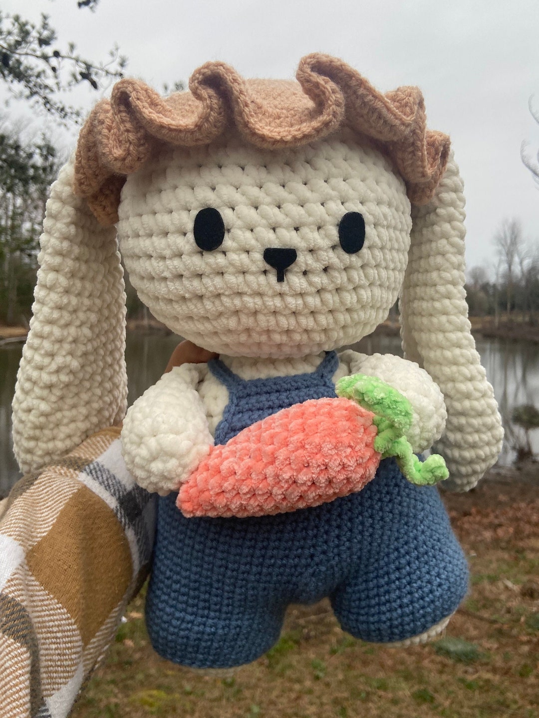 Cute Crochet Farmer Bunny Plushie Birthday/anniversary - Etsy