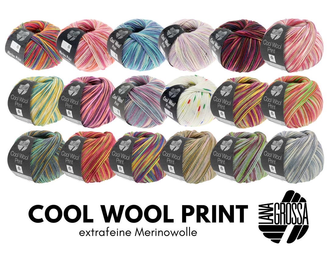 Lana Grossa COOL WOOL PRINT 50 G Easy-care Knitting Yarn Made of Extra ...