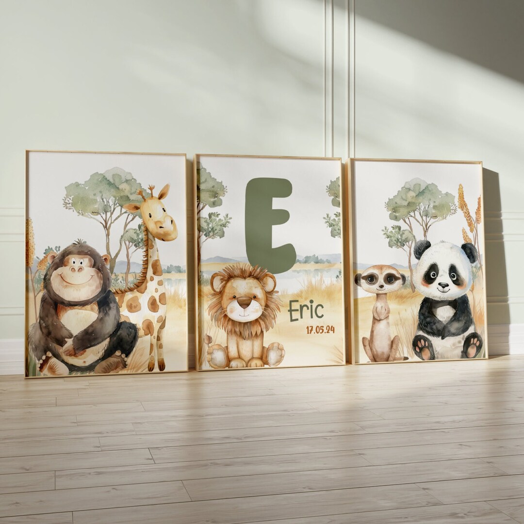 Láminas Personalizadas Para Niño De Safari, Póster Animales, Natalicio ...
