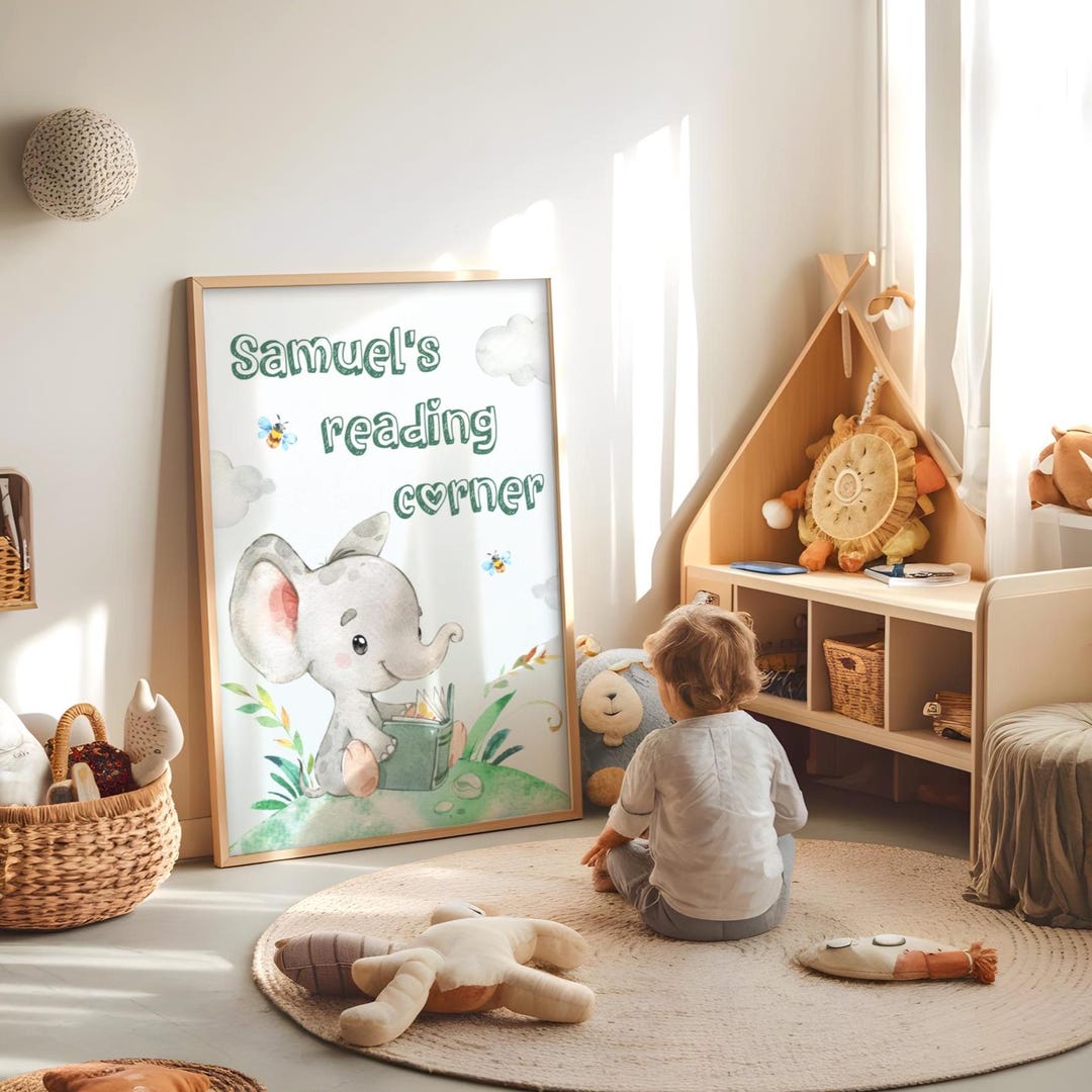 Personalized Reading Corner Poster: Nursery Elephant Print (digital ...
