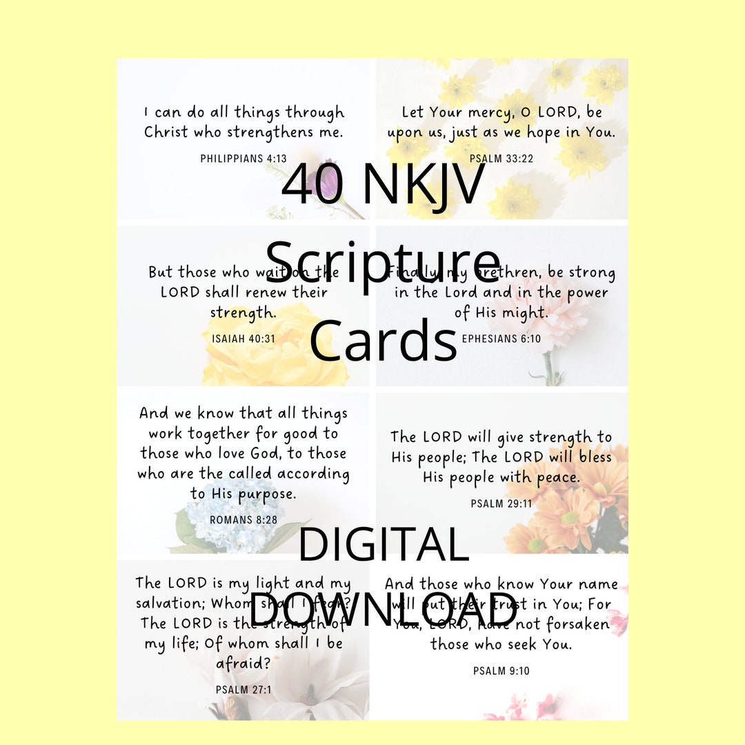 Scripture Cards, Memory Verse, NKJV Bible, Prayer Digital Download ...
