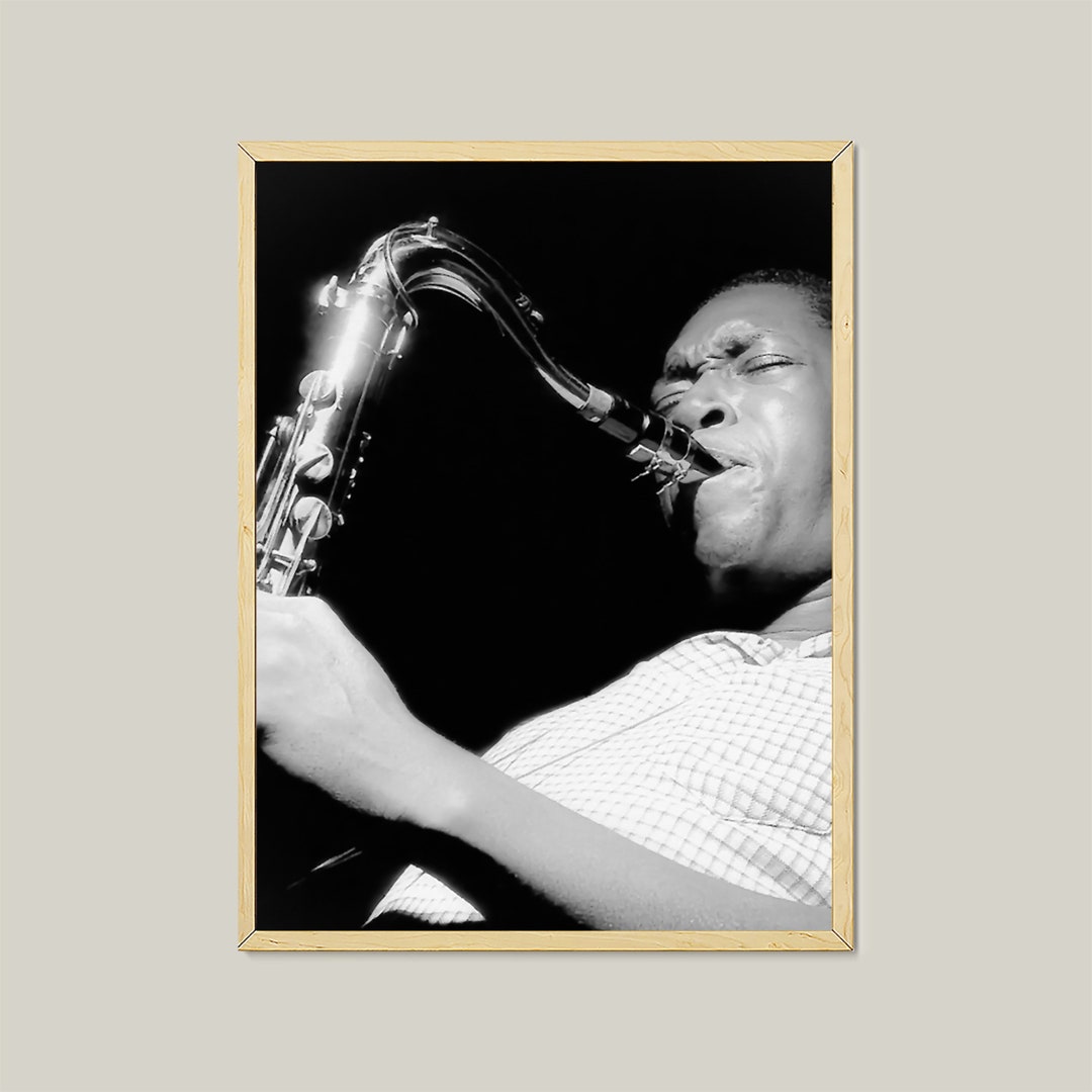 Vintage John Coltrane Jazz Portrait: Black and White Saxophone Art ...