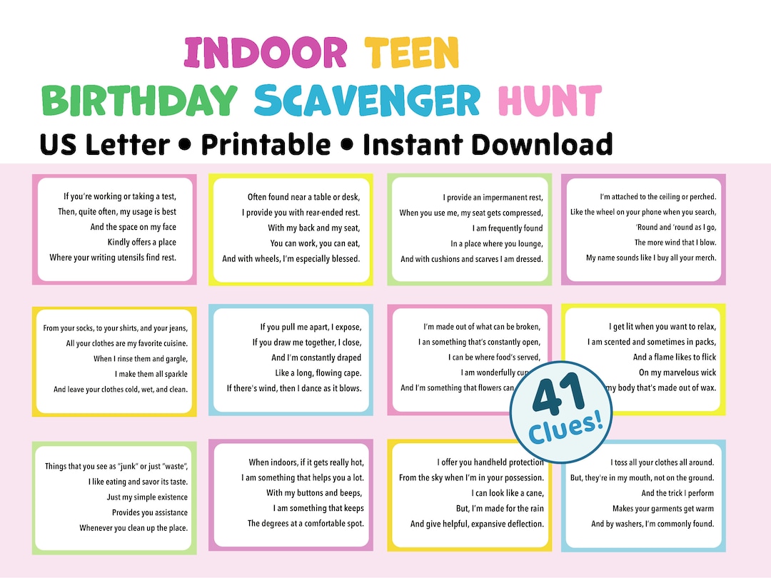 Birthday Indoor Scavenger Hunt for Teens and Older Kids - Etsy