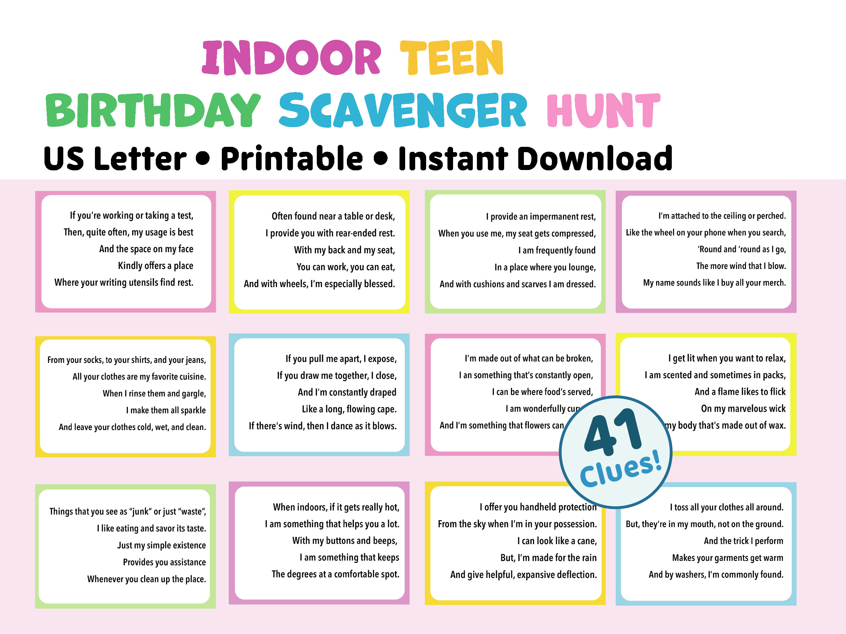Birthday Indoor Scavenger Hunt for Teens and Older Kids, Indoor ...