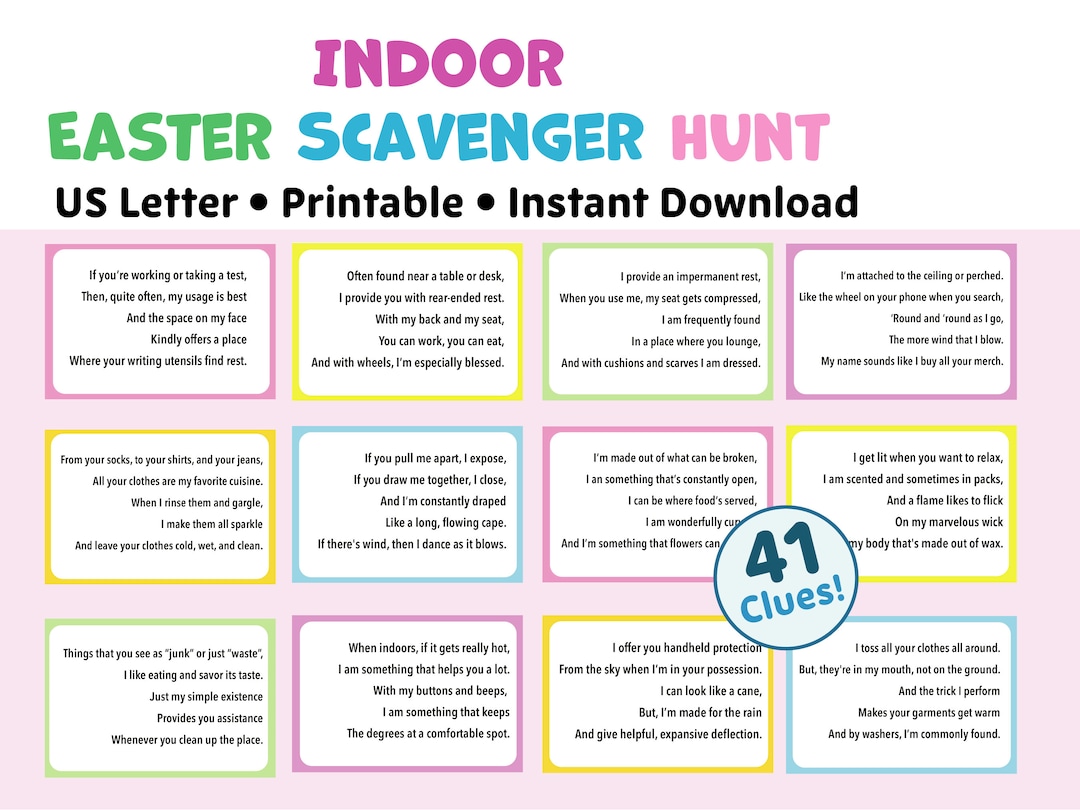 Easter Indoor Scavenger Hunt for Teens and Kids, Indoor Easter ...