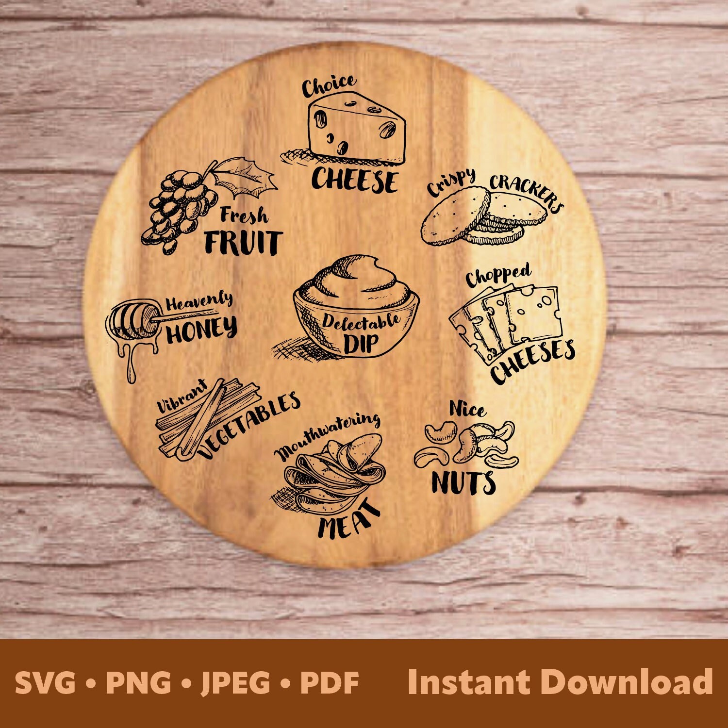 Charcutierie Board SVG PNG JPEG, Cutting Board Design, Cheese Plate ...
