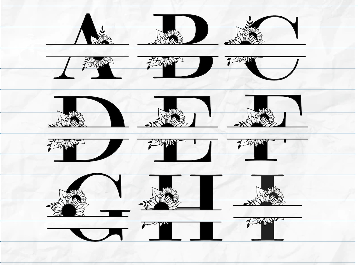 Sunflower Split Monogram Alphabet SVG PNG File for Cricut, Split Letter ...