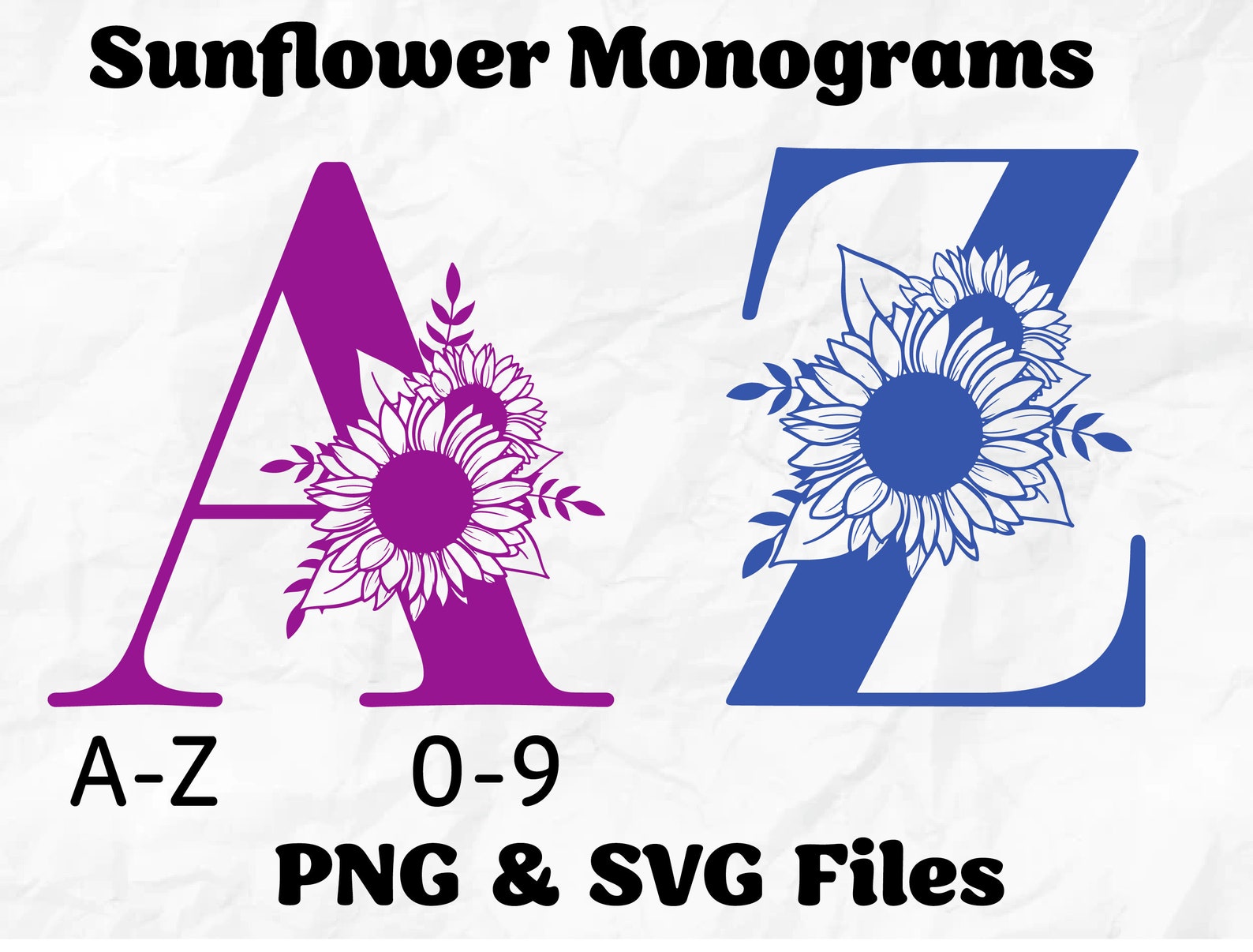 Sunflower Monogram Alphabet Vector SVG and PNG Cricut File, Floral ...