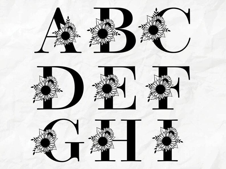 Sunflower Monogram Alphabet Vector SVG and PNG Cricut File, Floral ...