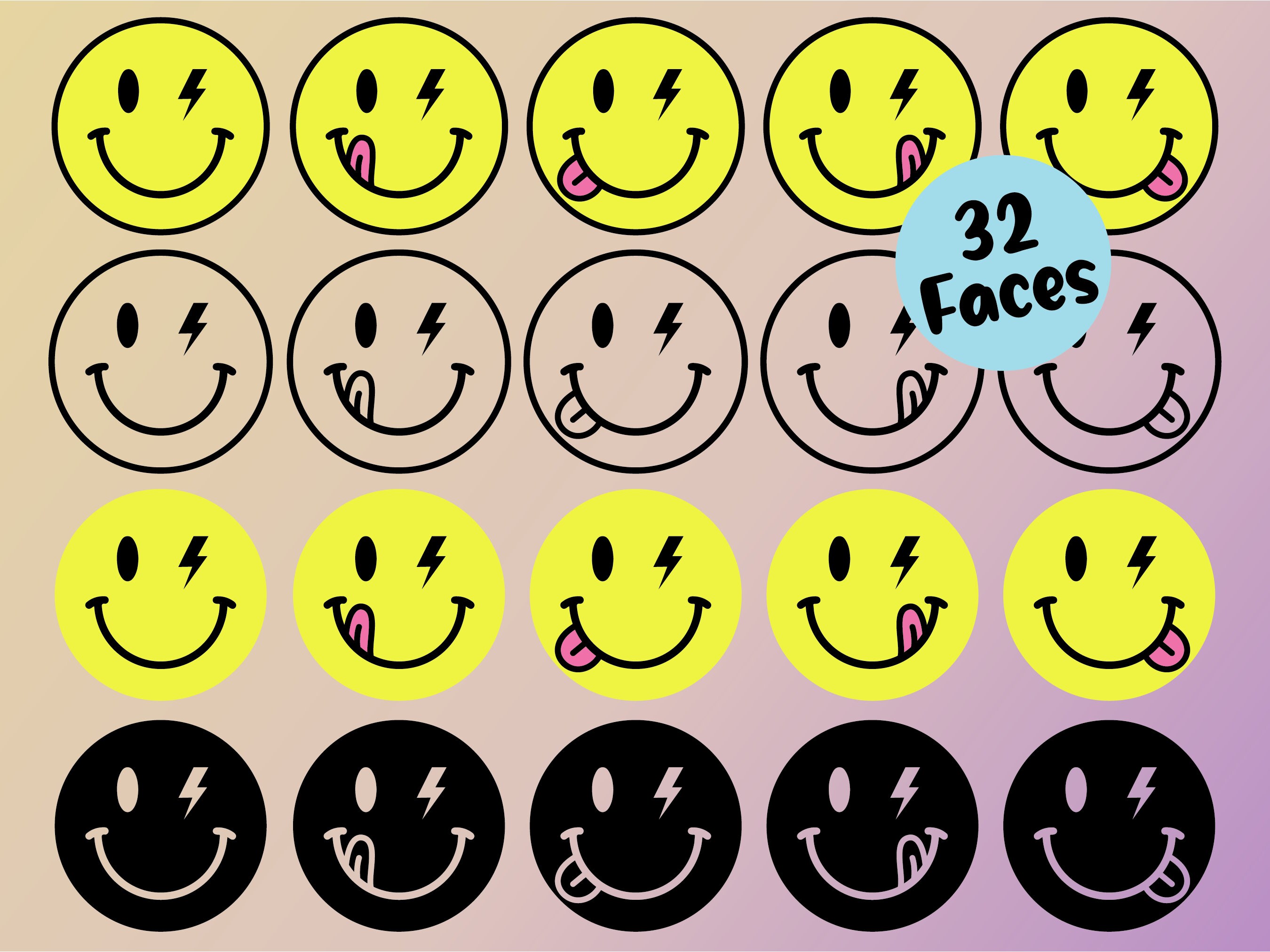 Drippy Smiley Face svg Lightning bolt eyes paquete SVG - Etsy México