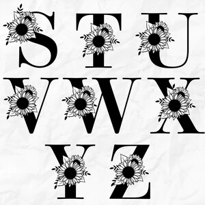 Sunflower Monogram Alphabet Vector SVG and PNG Cricut File, Floral ...