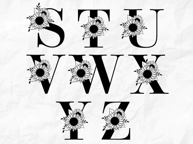 Sunflower Monogram Alphabet Vector SVG and PNG Cricut File, Floral ...