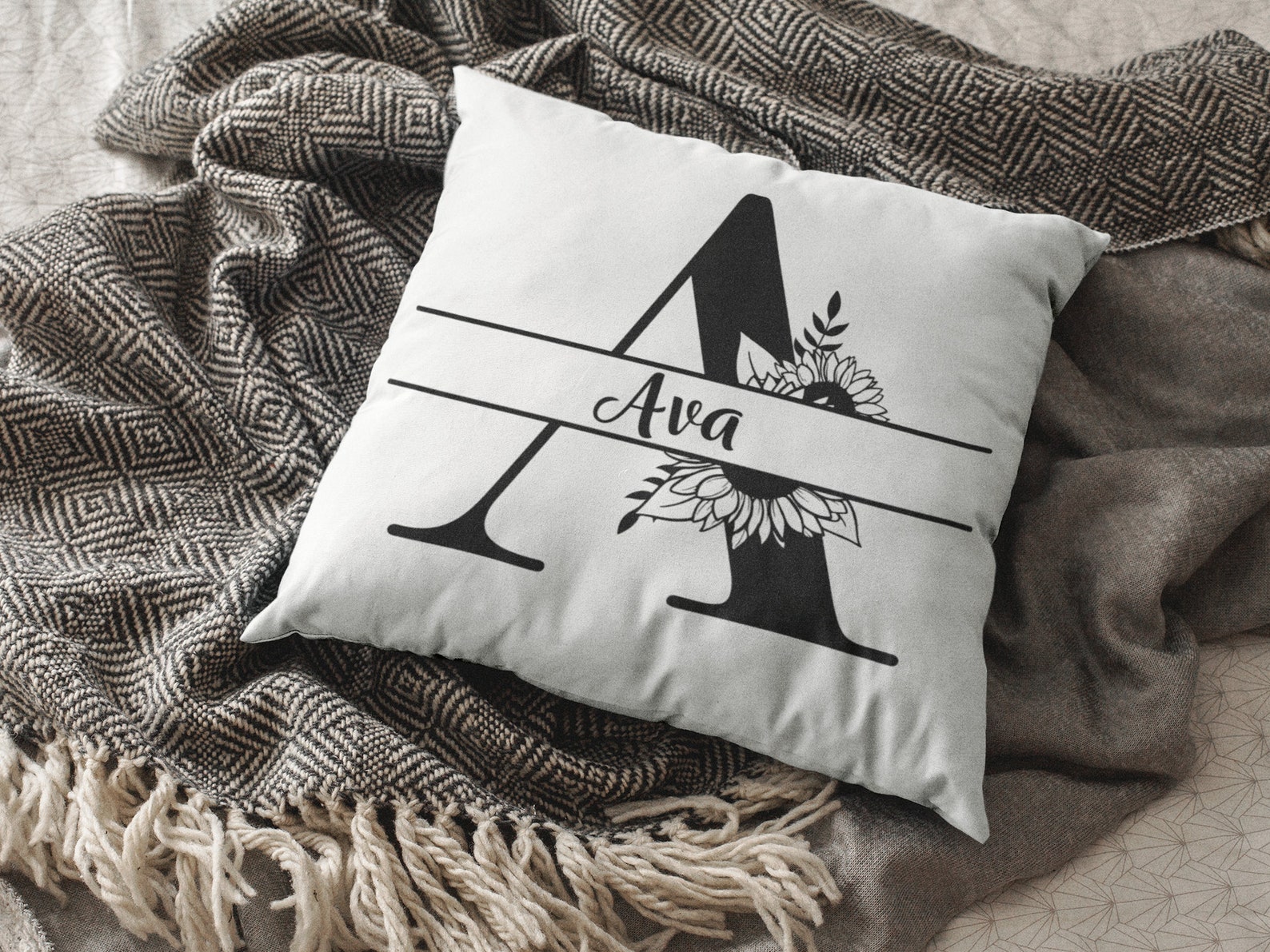 Sunflower Split Monogram Alphabet SVG PNG File for Cricut, Split Letter ...