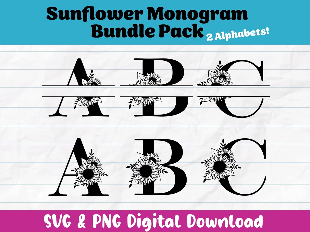 Sunflower Monogram Alphabet Bundle SVG PNG File for Cricut, Split ...