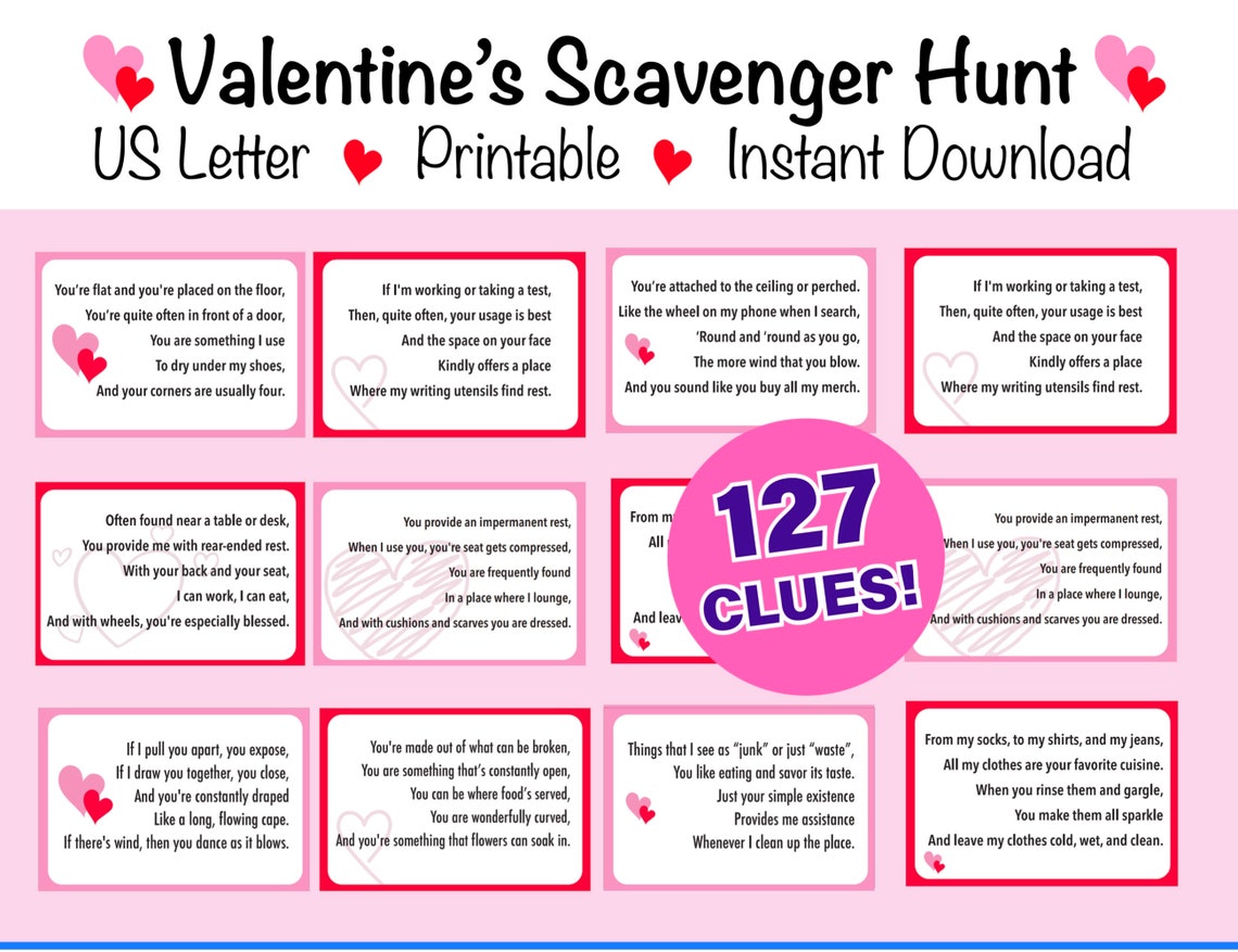 Valentine's Day Scavenger Indoor Scavenger Hunt, Valentines Day ...