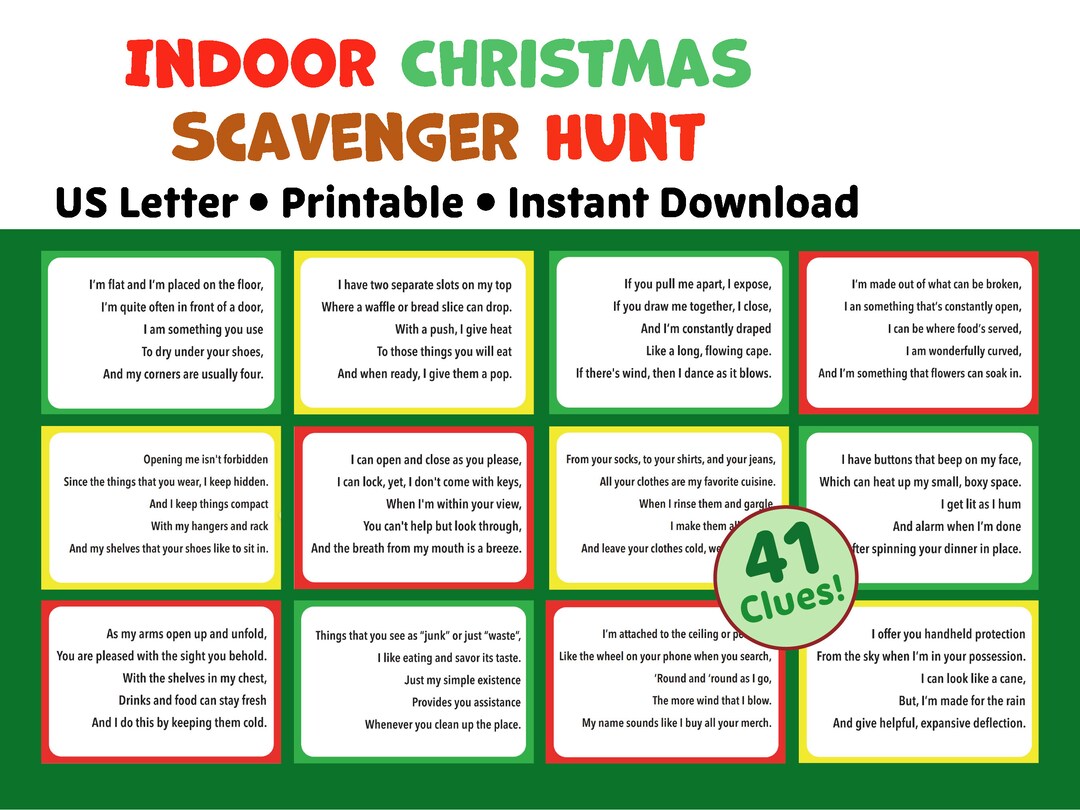 Christmas Indoor Scavenger Hunt for Teens and Kids, Indoor Christmas ...