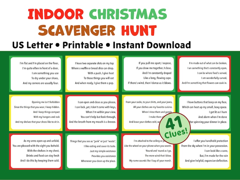 Christmas Indoor Scavenger Hunt for Teens and Kids, Indoor Christmas ...