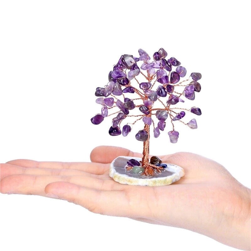 Mini Crystal Money Tree, Wire Wrapped Tree, Agate Slice Base, Chakra ...