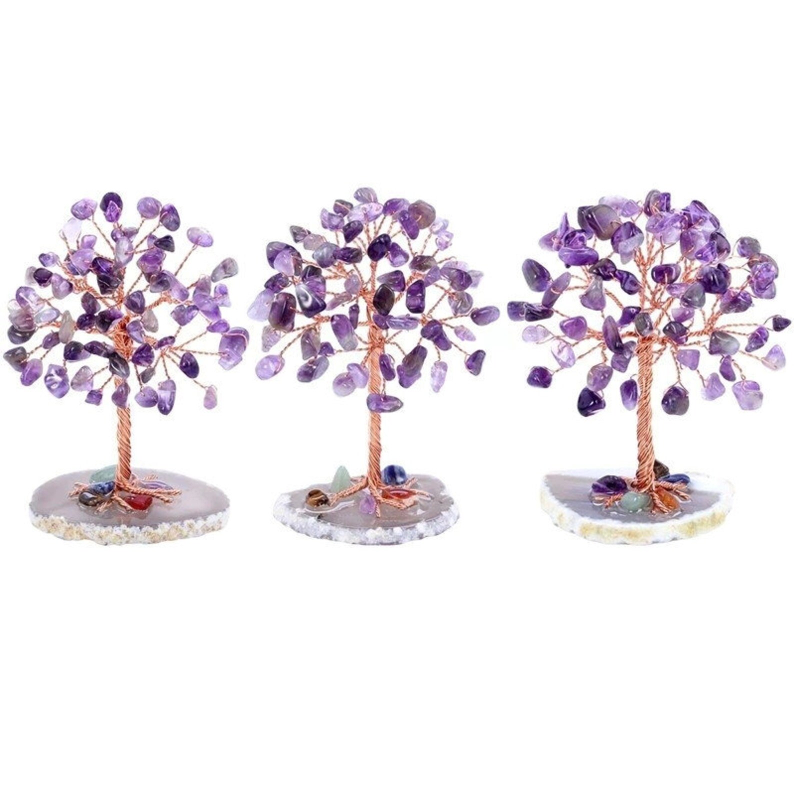 Mini Crystal Money Tree, Wire Wrapped Tree, Agate Slice Base, Chakra ...