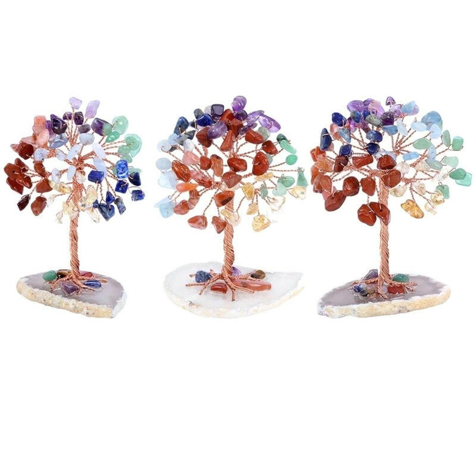 Mini Crystal Money Tree, Wire Wrapped Tree, Agate Slice Base, Chakra ...