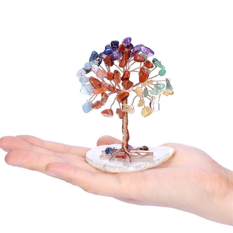 Mini Crystal Money Tree, Wire Wrapped Tree, Agate Slice Base, Chakra ...