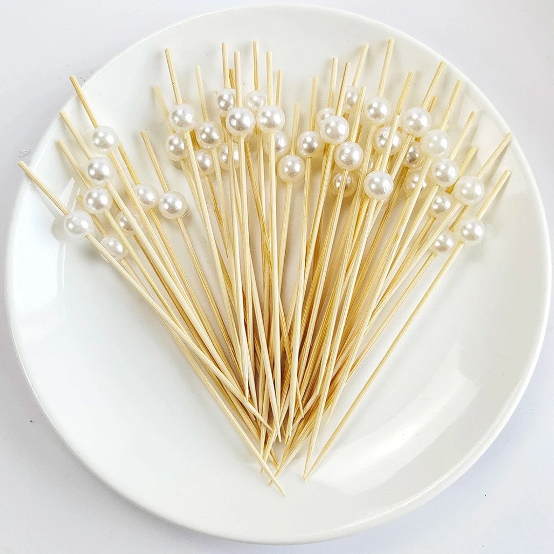 100pcs Wedding Pearl, Bamboo Skewers, Wooden Cocktail, Wedding Supplies ...