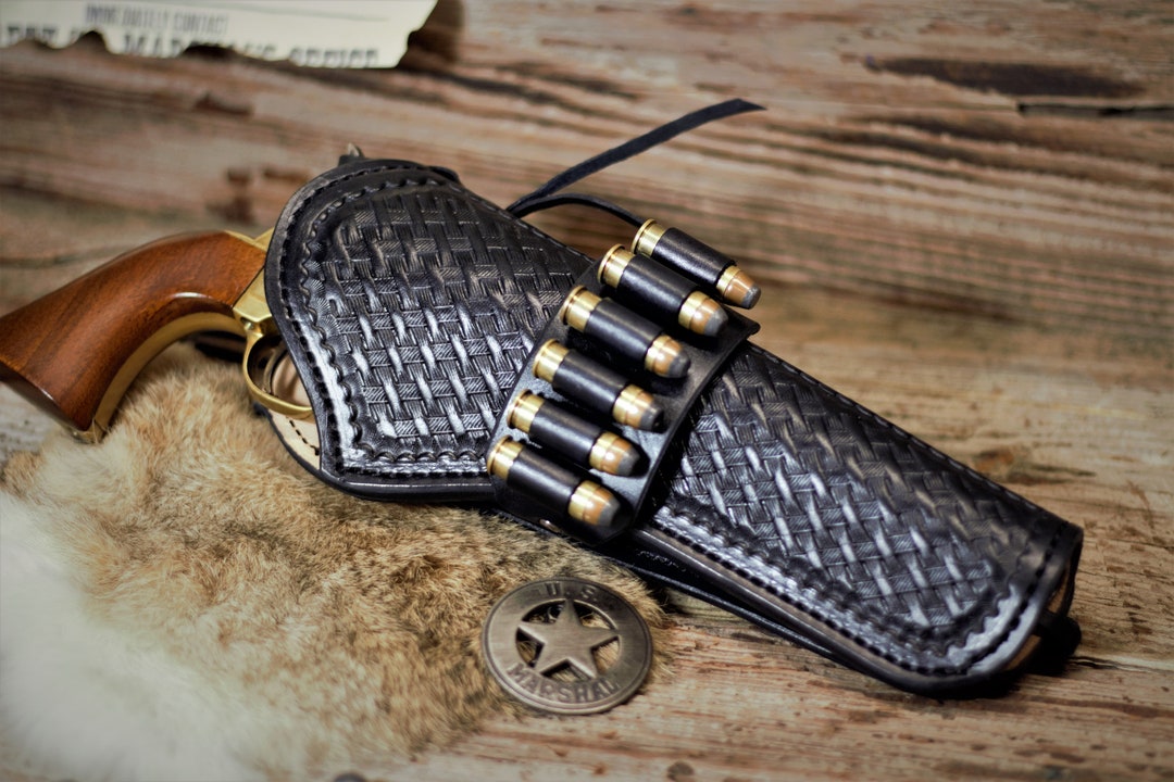 Western Holster With Bullet Loops and Basket Weave Tooling 7.5-8 ...