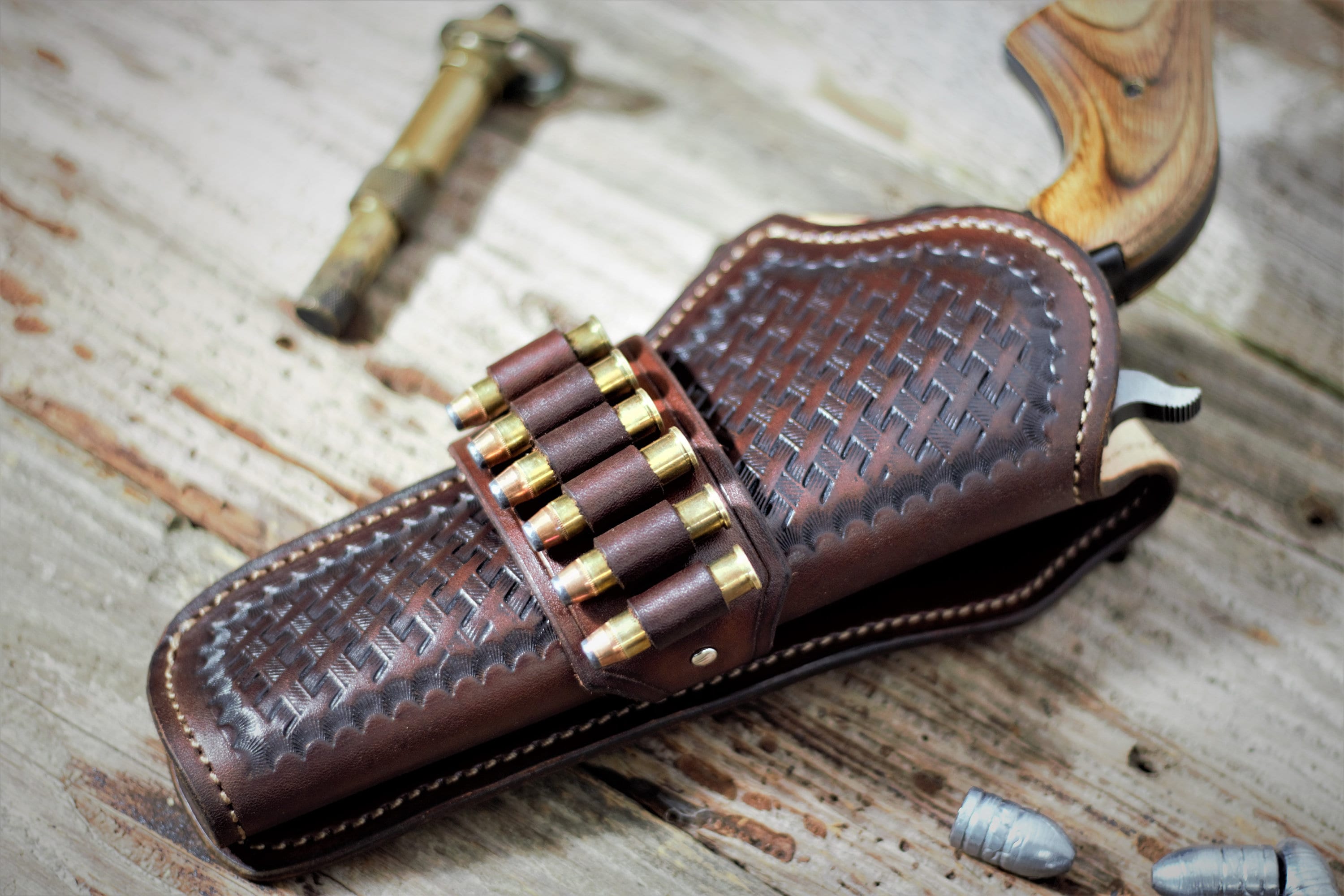 Western Holster With Bullet Loops and Basket Weave Tooling - Etsy