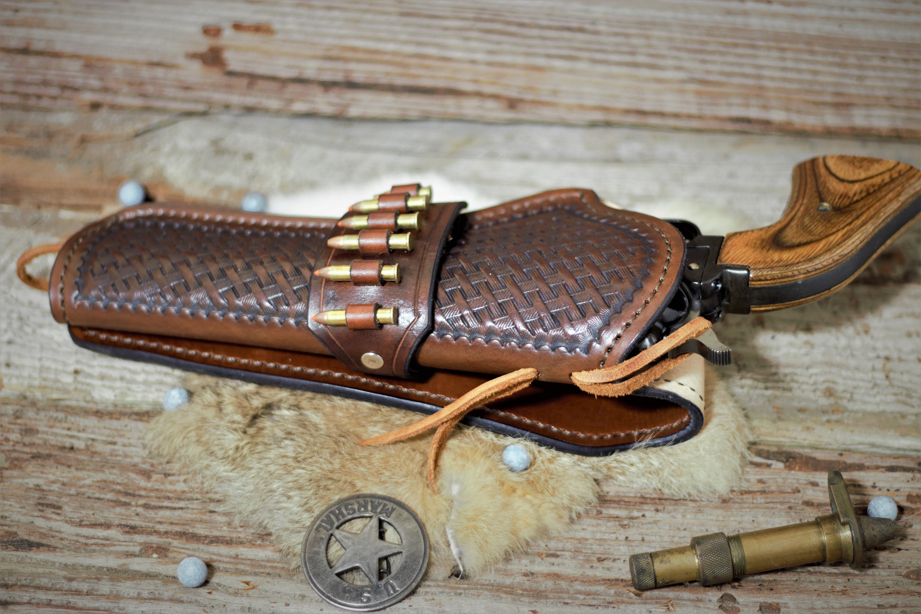 Western Holster With Bullet Loops and Basket Weave Tooling 7.5-8 Barrel ...