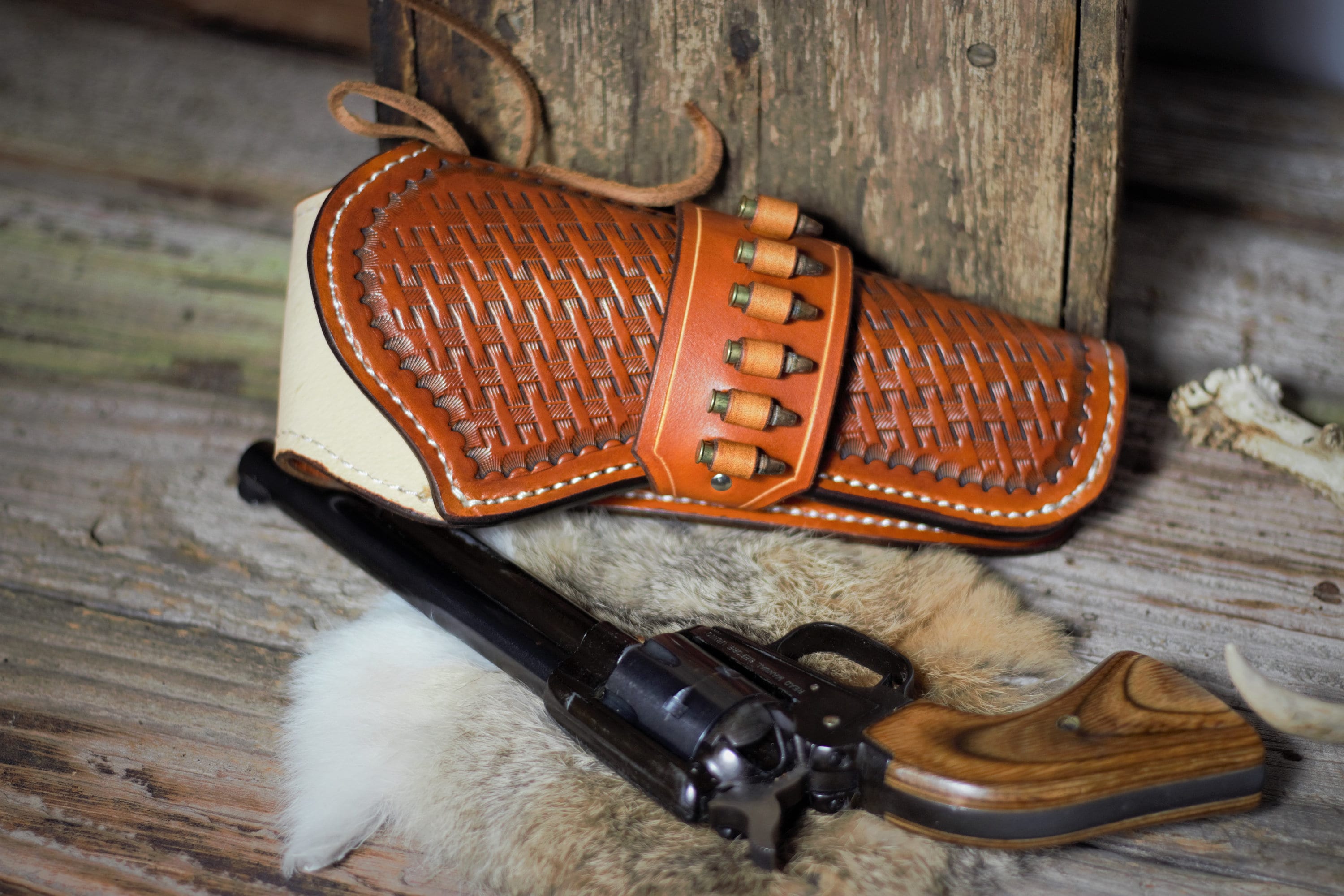 Western Holster With Bullet Loops and Basket Weave Tooling - Etsy