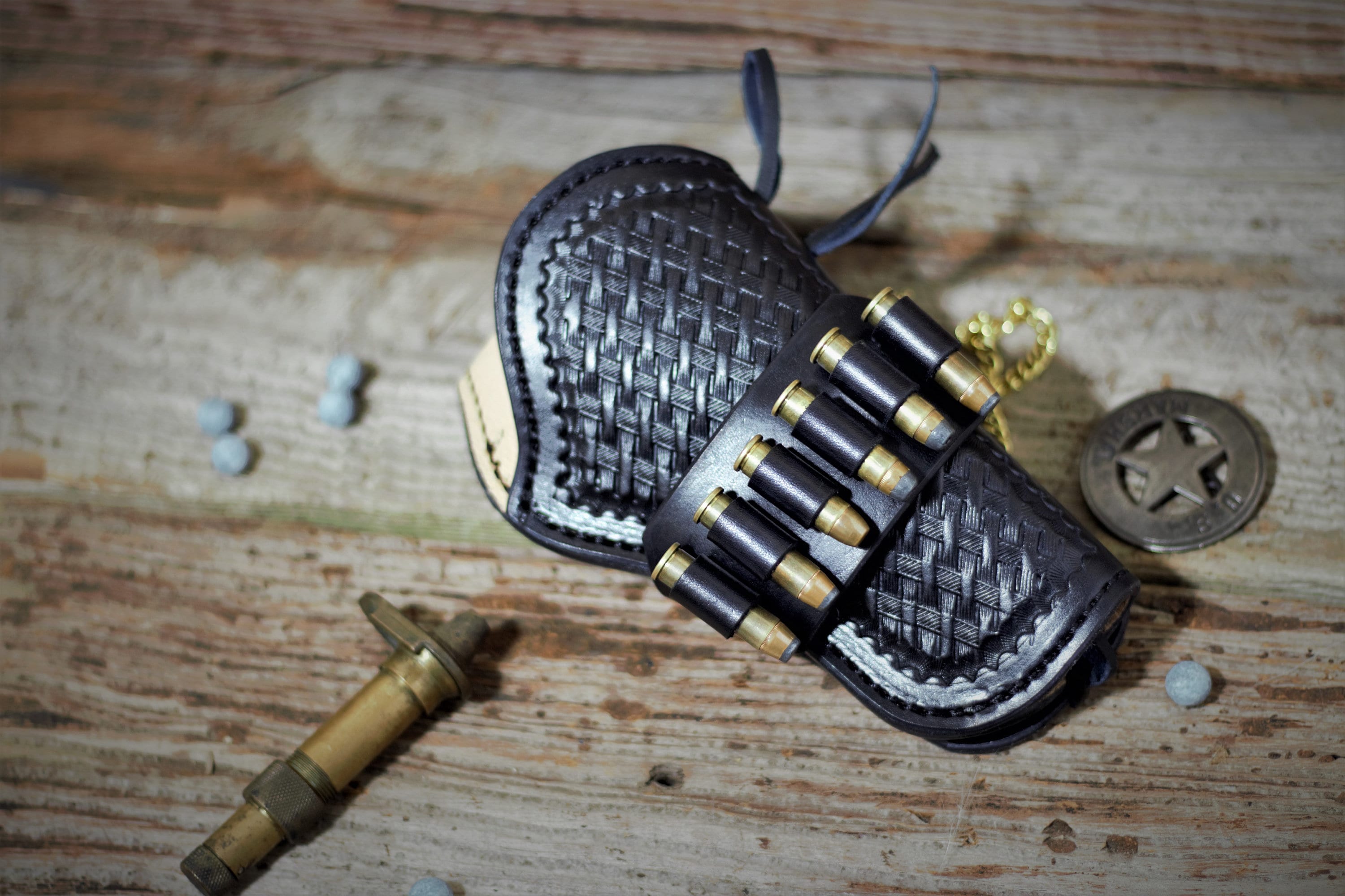 Western Holster With Bullet Loops and Basket Weave Tooling 4.75 Barrel ...