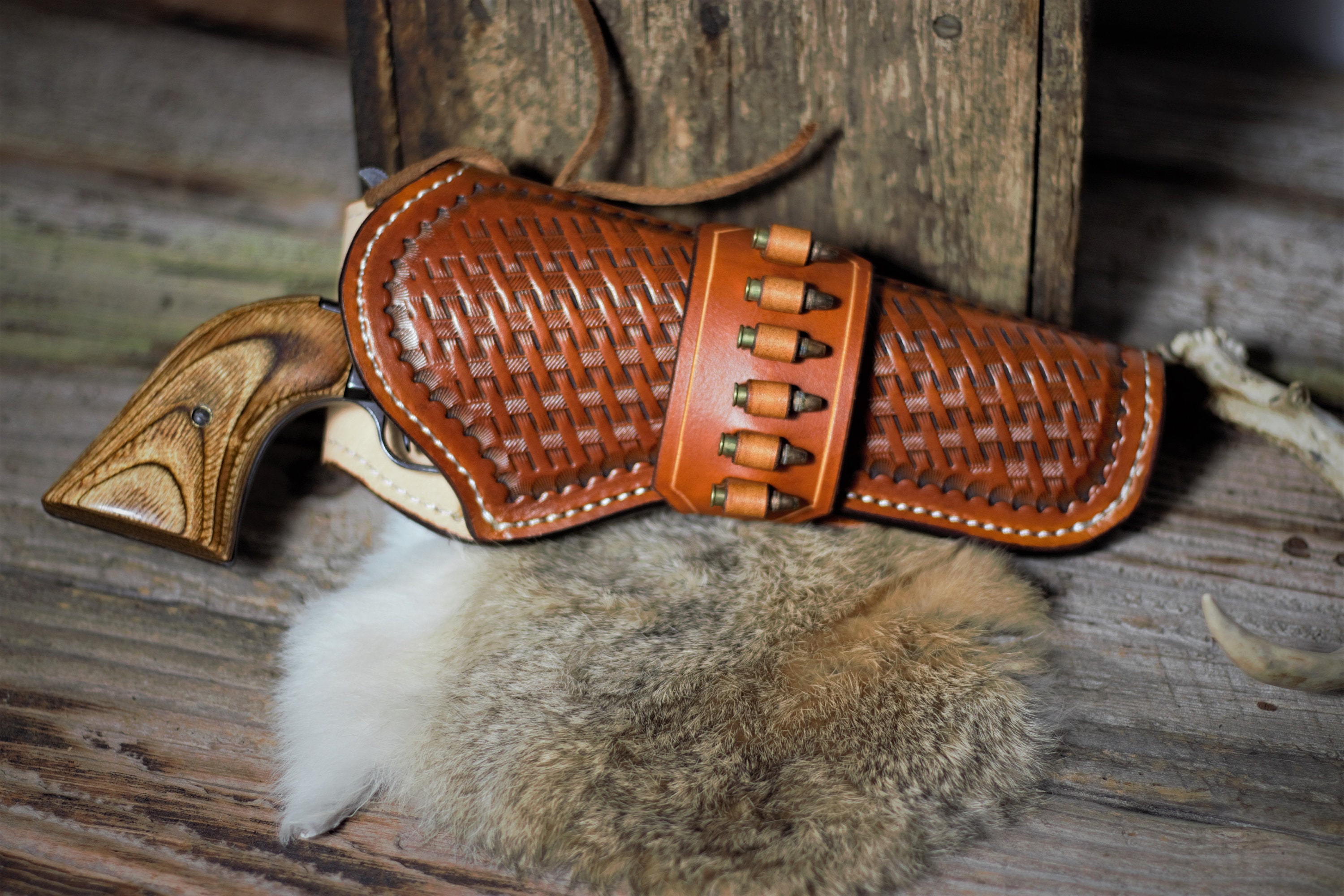 Western Holster With Bullet Loops and Basket Weave Tooling - Etsy