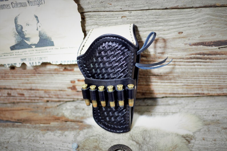 Western Holster With Bullet Loops and Basket Weave Tooling 4.75 Barrel ...