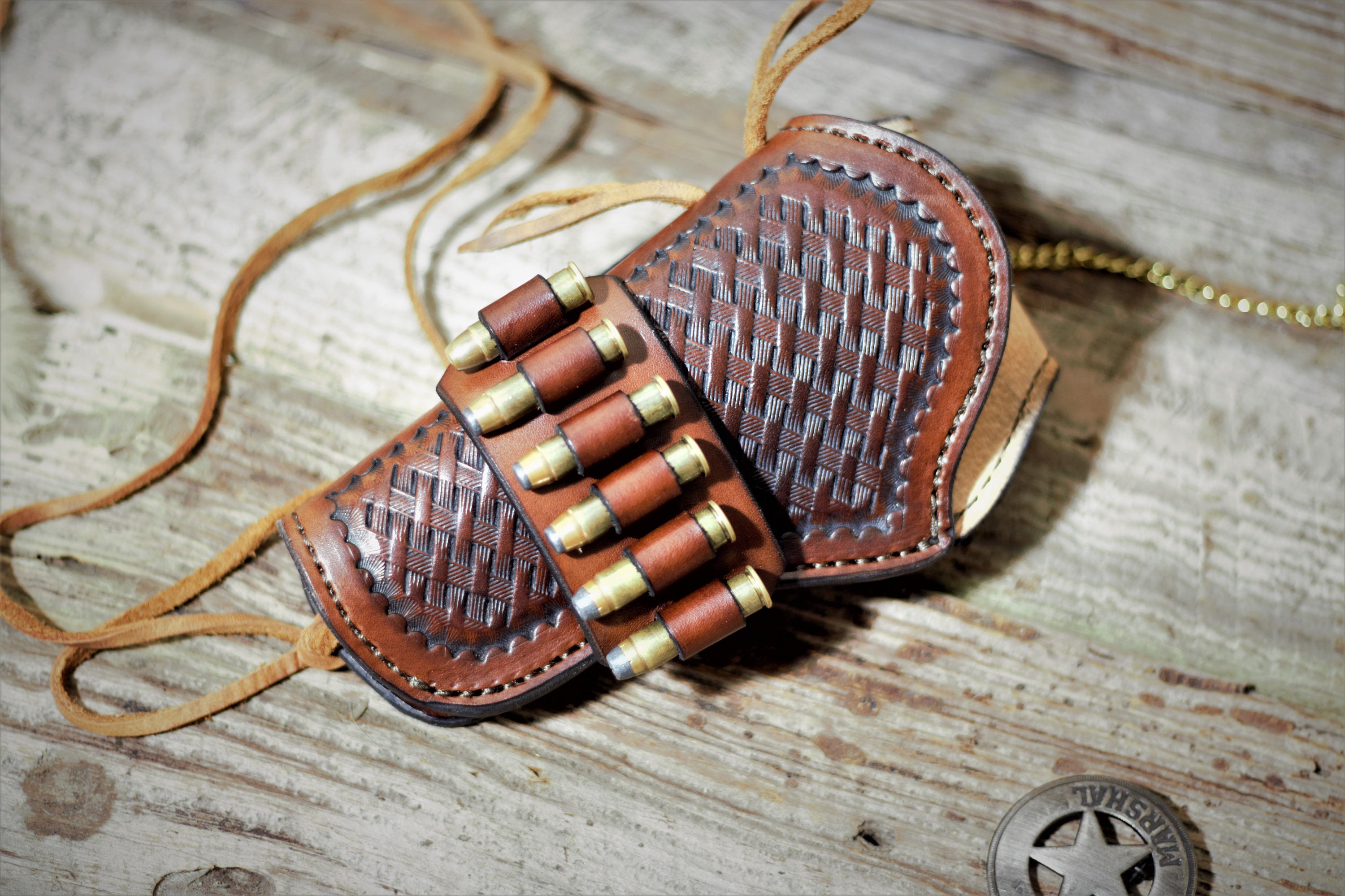 Western Holster With Bullet Loops and Basket Weave Tooling 4.75 Barrel ...